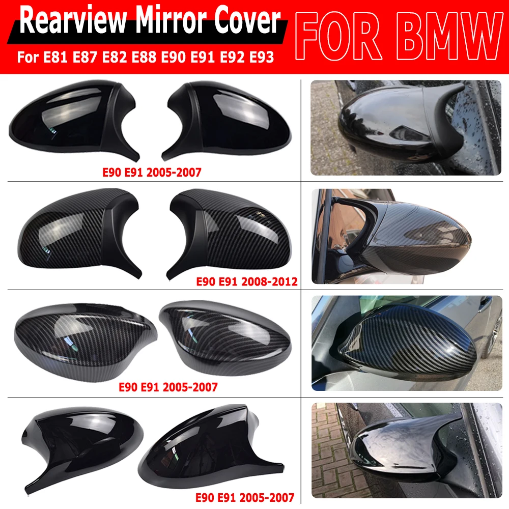 E90 E91 E92 E93 Carbon Fiber Glossy Black Rear Mirror Cap Car ...