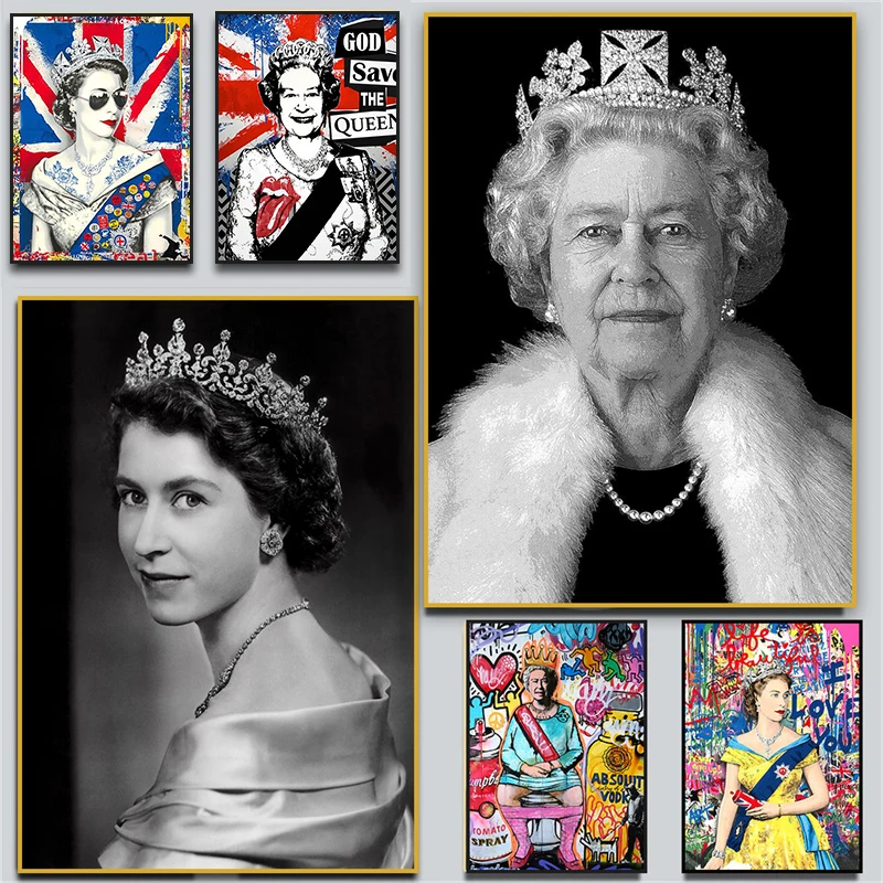 The-Queen-Elizabeth-Poster-Portrait-Pop-Art-Canvas-Painting-Street-Wall ...