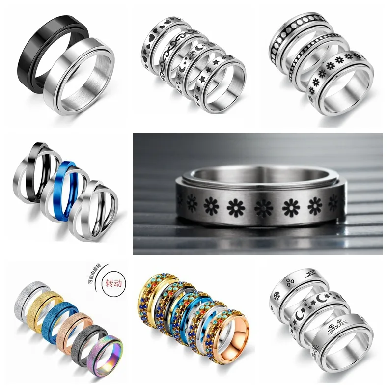 Anxiety Ring Figet Spinner Rings For Women & Men Stainless Steel Rotate ...