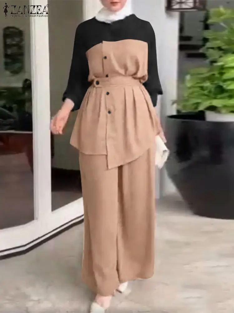 Oversized Autumn Blouse Color contrast Design Button Shirts Loose Pants ...