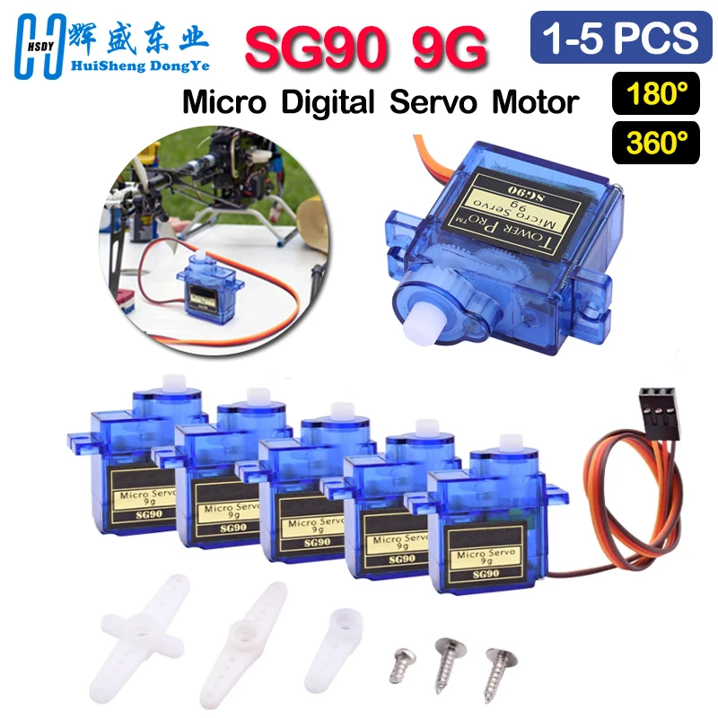 1-5pcs-SG90-9G-Micro-Digital-Servo-Motor-180-360Degree-Fixed-Wing-Micro ...