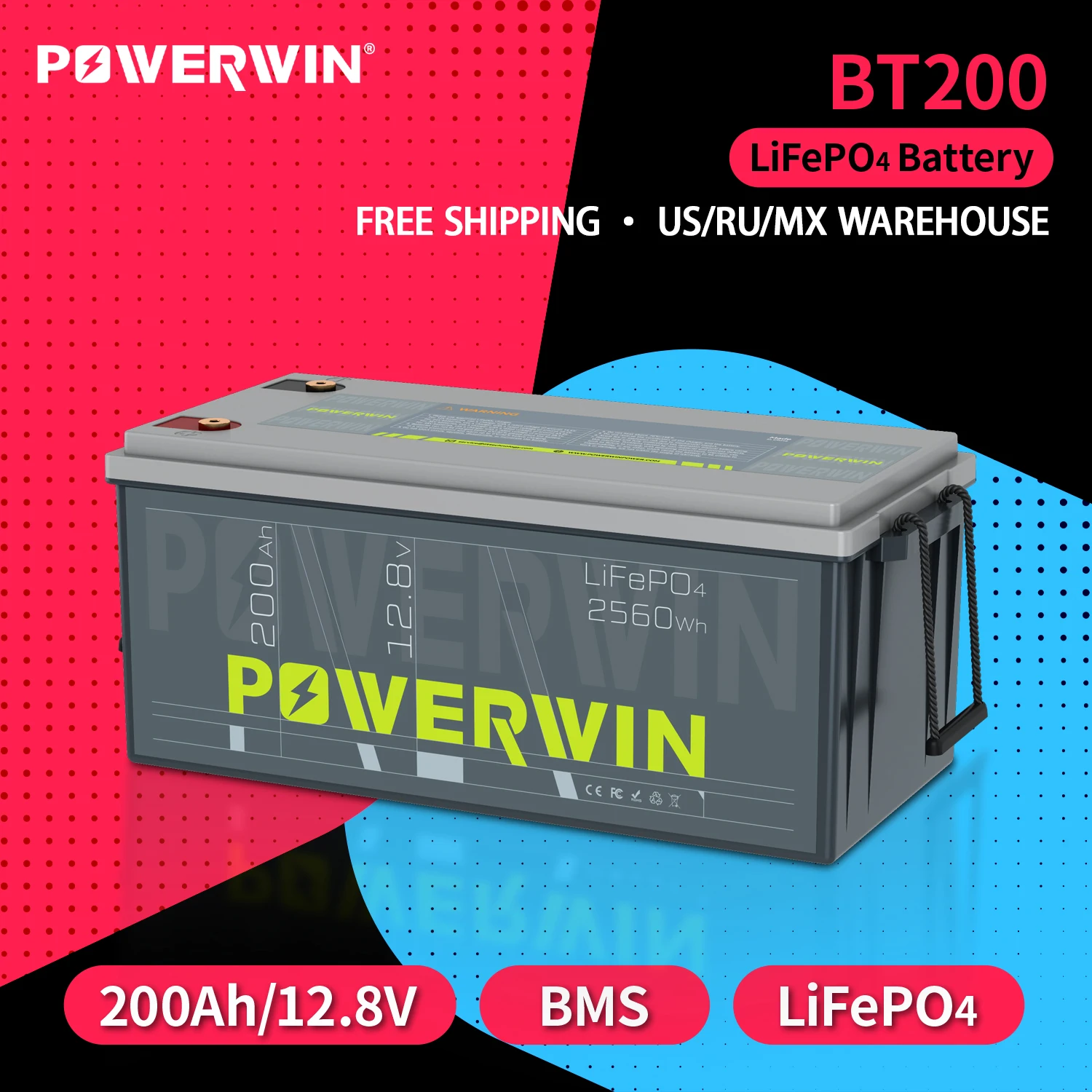 POWERWIN-12-8V-200Ah-GradeA-LiFePO4-BT200-2560Wh-1280W-Built-in-200A ...