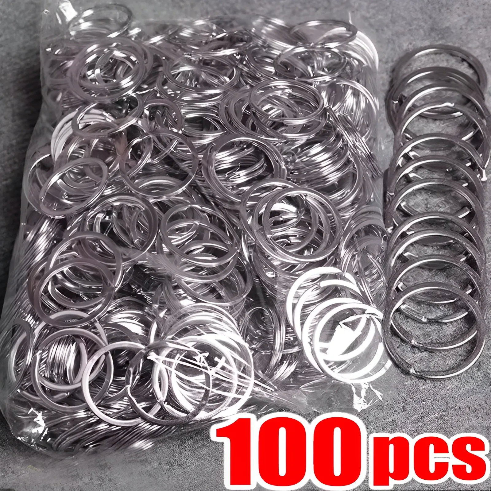 20-100Pcs-Polished-Silver-Keyring-Stainless-Steel-Hole-Flat-Key-Ring ...