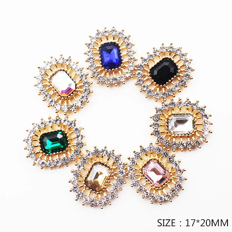 New-10-Pieces-17-20MM-Rectangular-Metal-Rhinestone-Flat-Bottom-Buttons ...