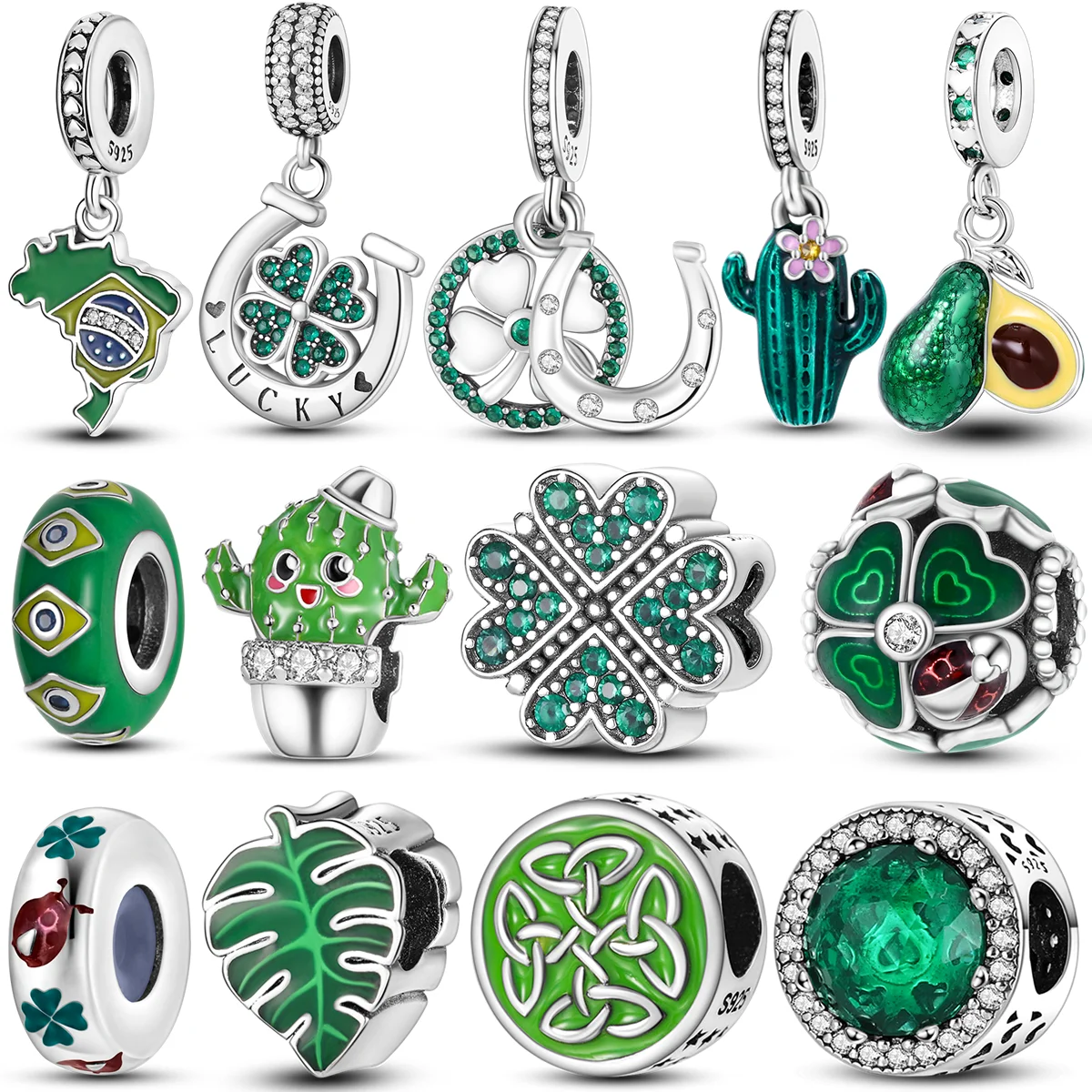 925 Sterling Silver Charm Beads | Pandora Bracelet Green Charms - 925 ...