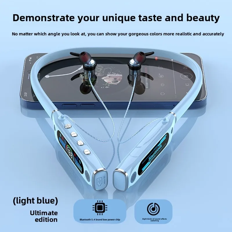 3D stereo surround neck sports bluetooth headset hidden TF card digital ...