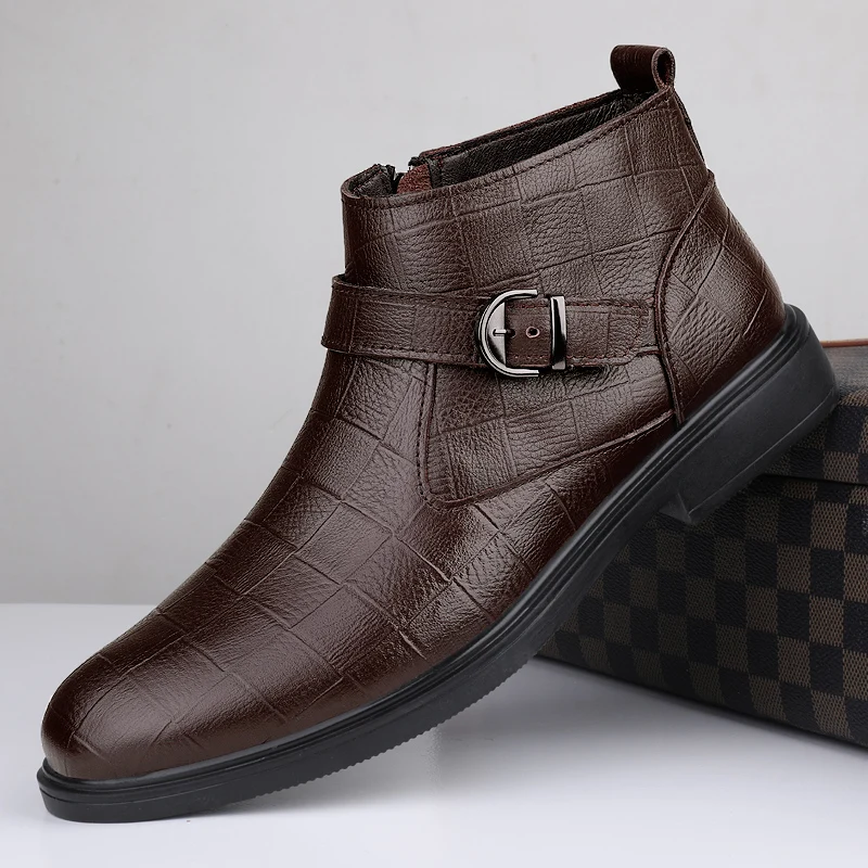 High-end Genuine Leather Men Shoes Italian Black Formal Boots Winter ...