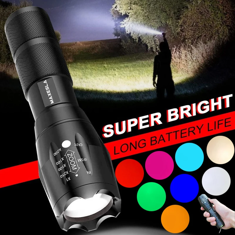 Renk fener Rgb el feneri 18650 şarj edilebilir pil ampul renk ...