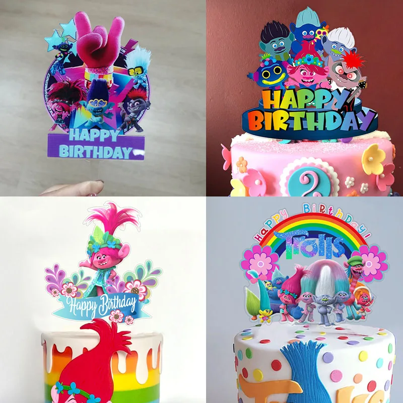 Disney Trolls Acrylic Cake Topper Happy Birthday Party Supplies DIY ...