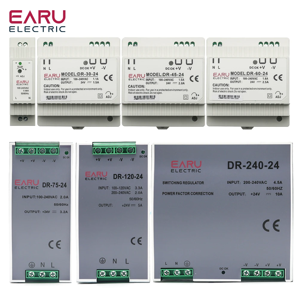 15W 30W 45W 60W 75W Single Output 5V 12V 15V 24V 48V Industrial Din Rail Power Supply Switch DR ...