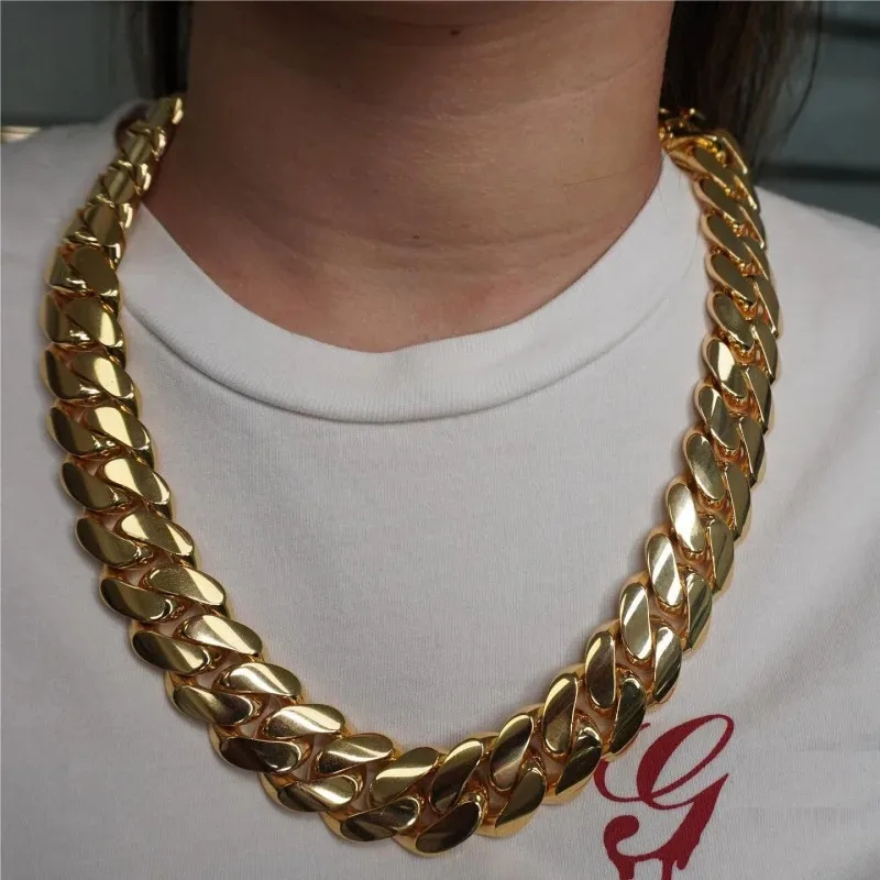 Mens Hip Hop Cuban Link Chain Necklace 14K/18K Gold Plated Heavy Brass ...