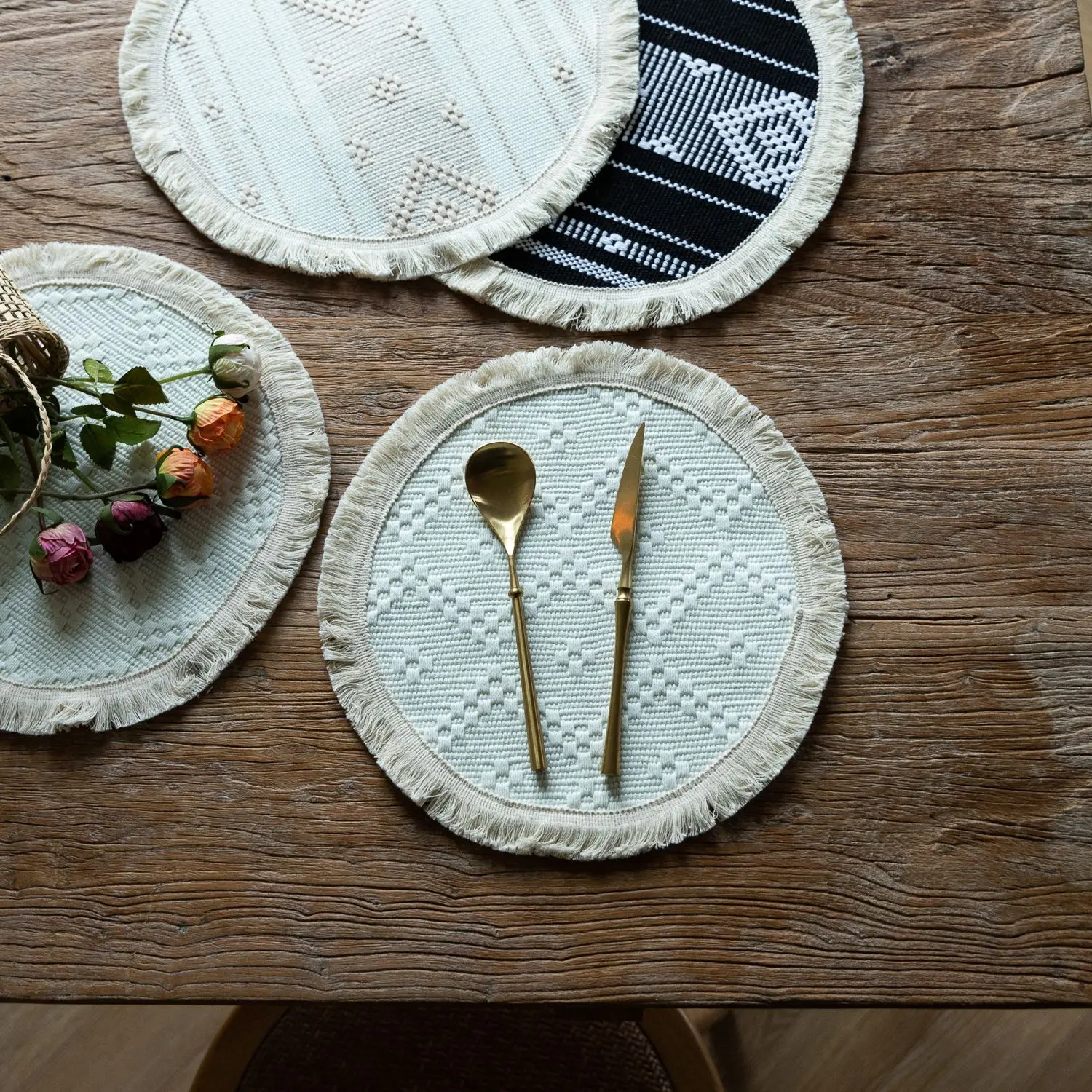 1pc-Round-Woven-Place-Mat-Bohemian-Style-Dining-Table-Mat-Washable-Non ...