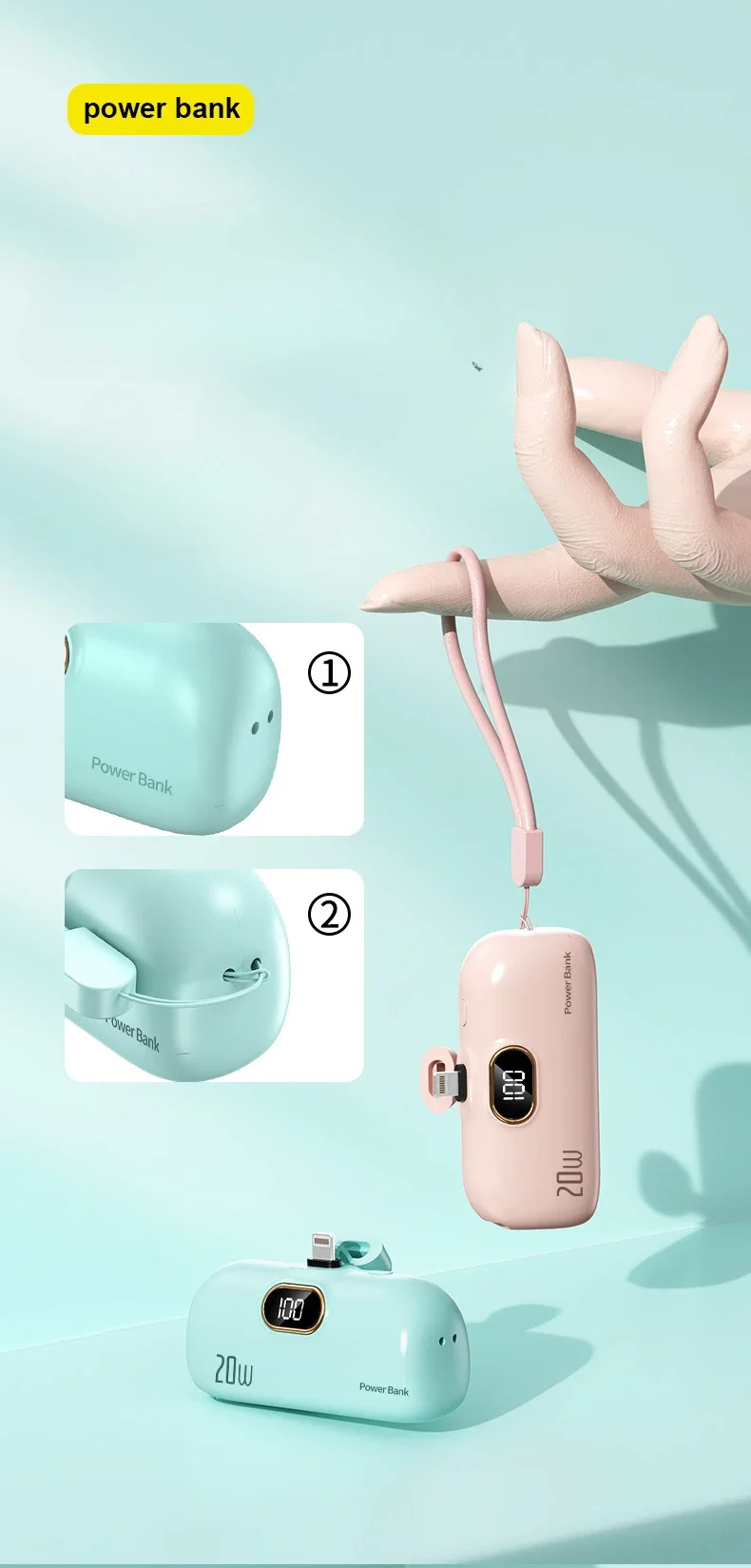 Mini Power Bank Portable Charger Wireless Capsule Powerbank Fast Charg ...