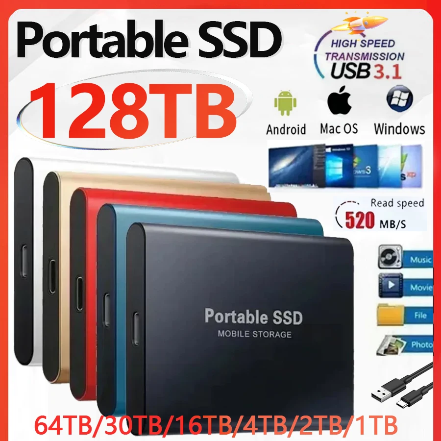 【Brand+】128TB Portable SSD 1TB High-speed Hard Drive 2TB USB3.1 Hard ...