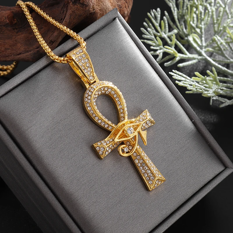 Hip-Hop-Cubic-Zirconia-Ankh-Eye-of-Horus-Cross-Pendant-Necklace-Lucky ...