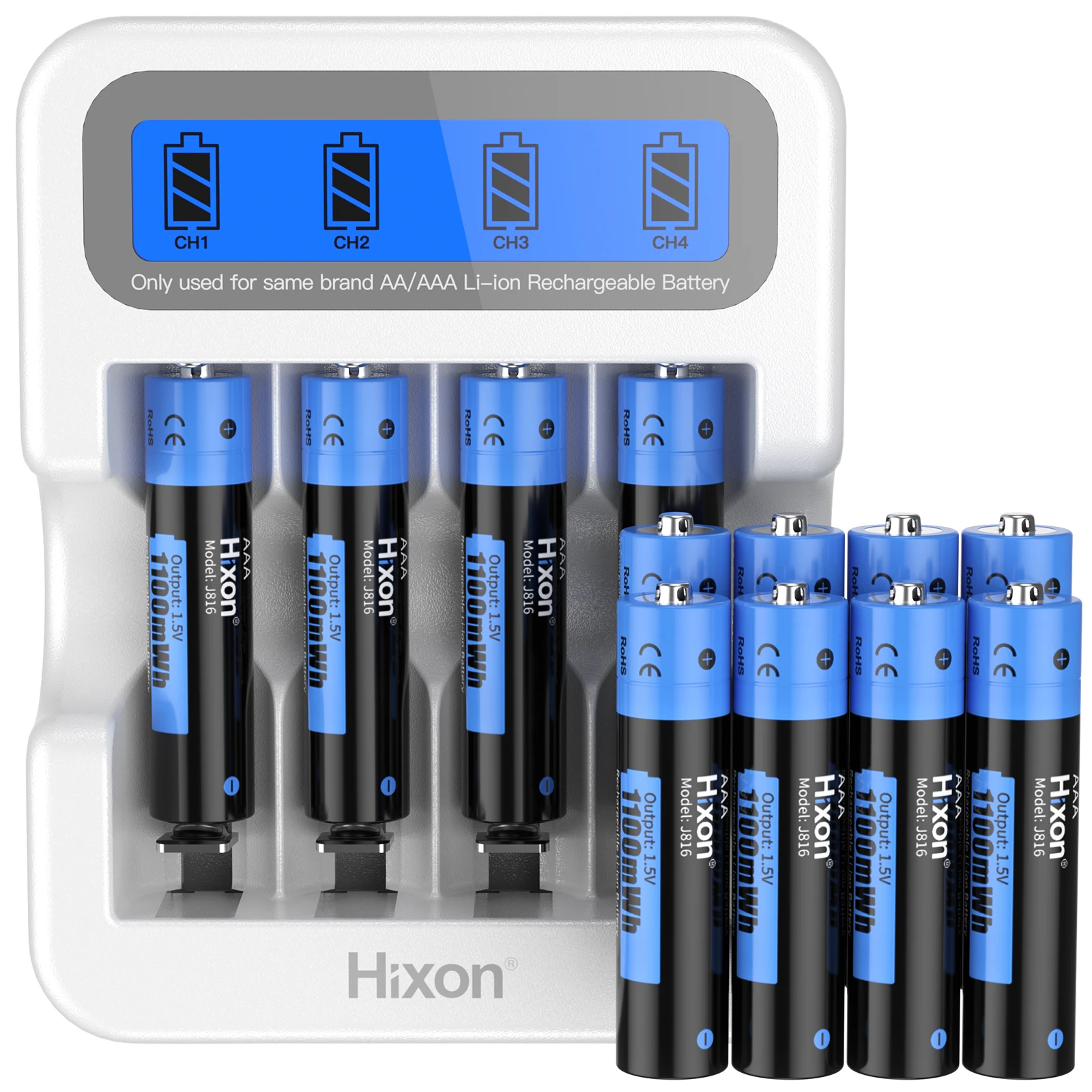 Hixon 4-12 pieces AA And AAA 1.5V Rechargeable Battery Li-ion 2A AA ...