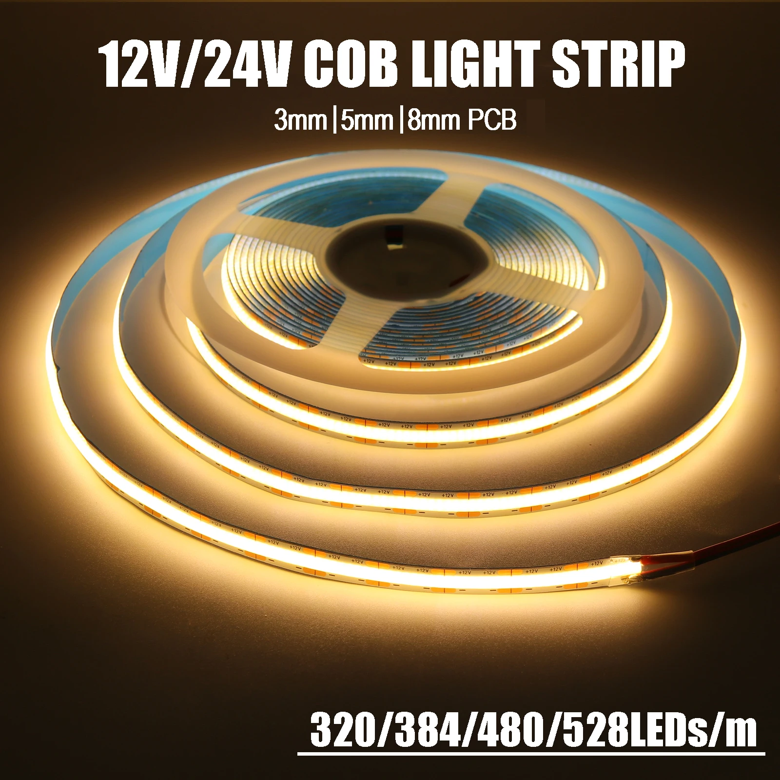 DC-12V-24V-COB-LED-Strip-Light-320-384-480-528LEDs-m-High-Density ...