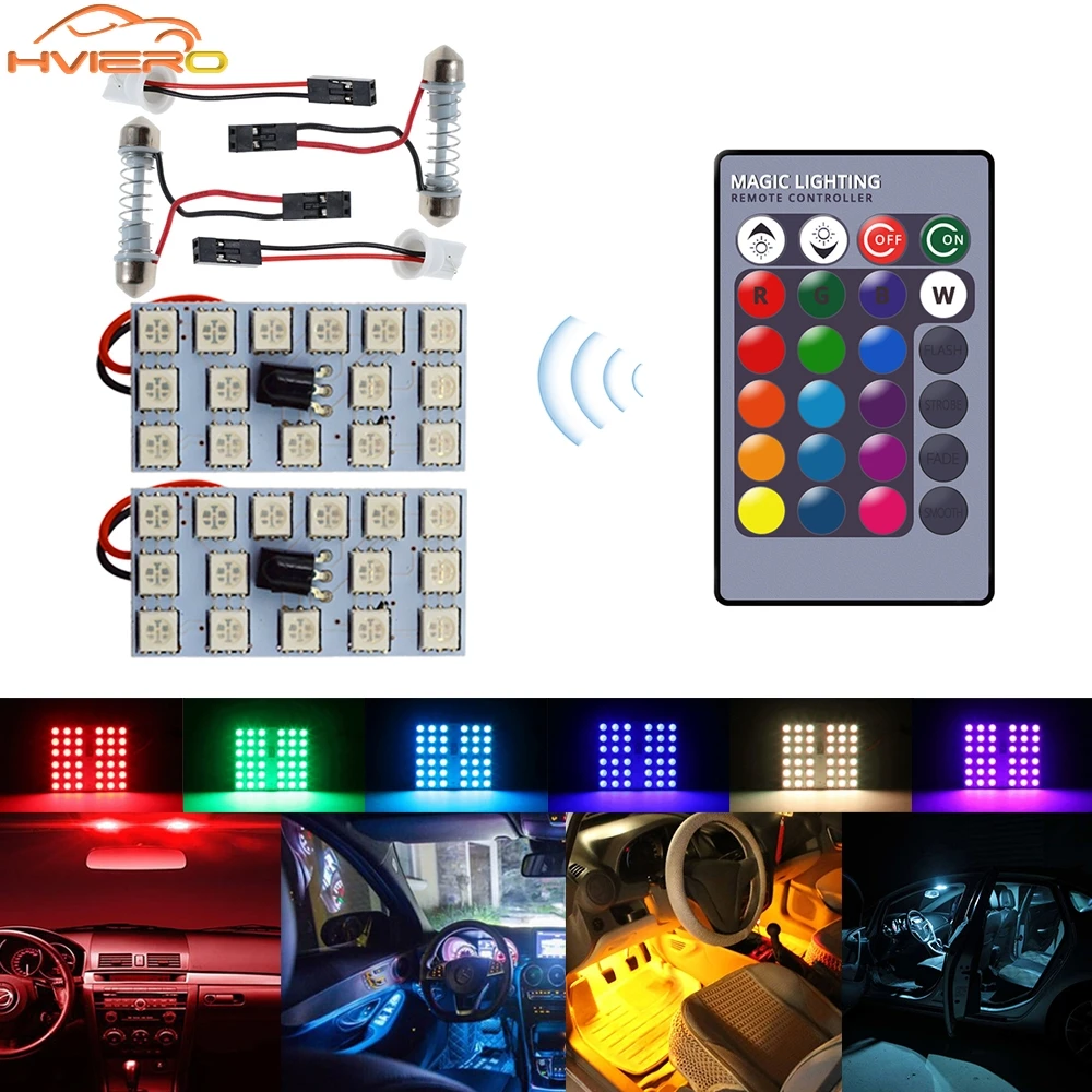 2pcs T10 LED RGB Interior 12V 5050 SMD Decorative Trunk Lamp Remote ...