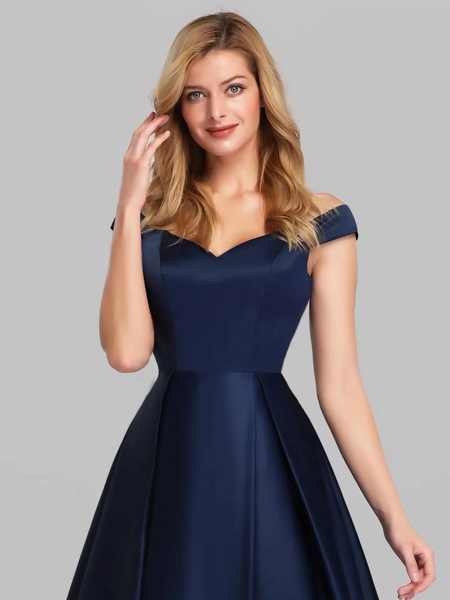 Fashion Off Shoulder Satin V-Neck Sexy Solid Color Retro Prom Dress