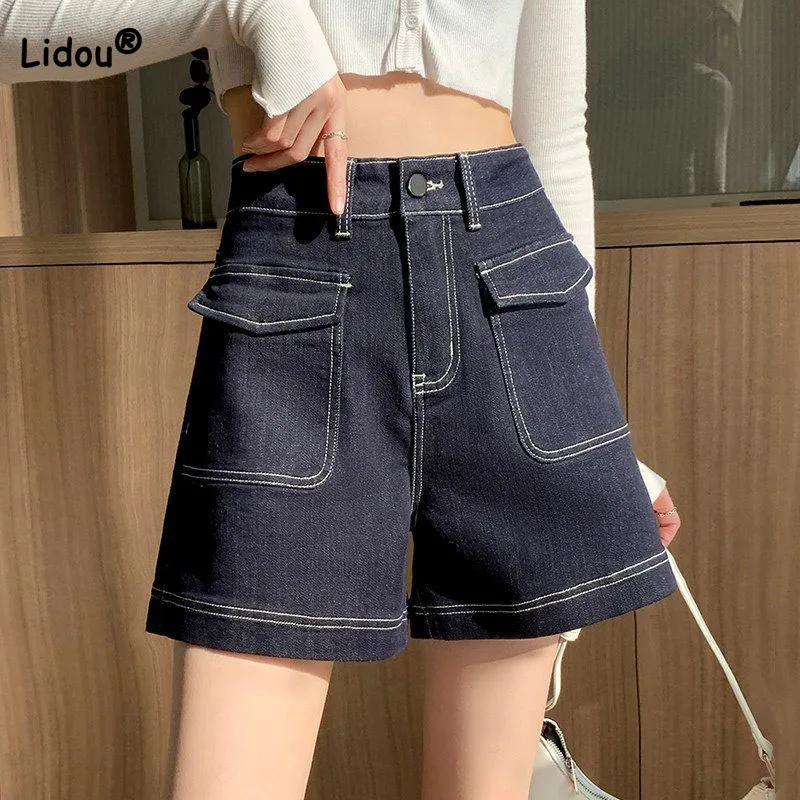 Summer-Women-s-Casual-High-Waist-Button-Denim-Shorts-Female-Clothing ...