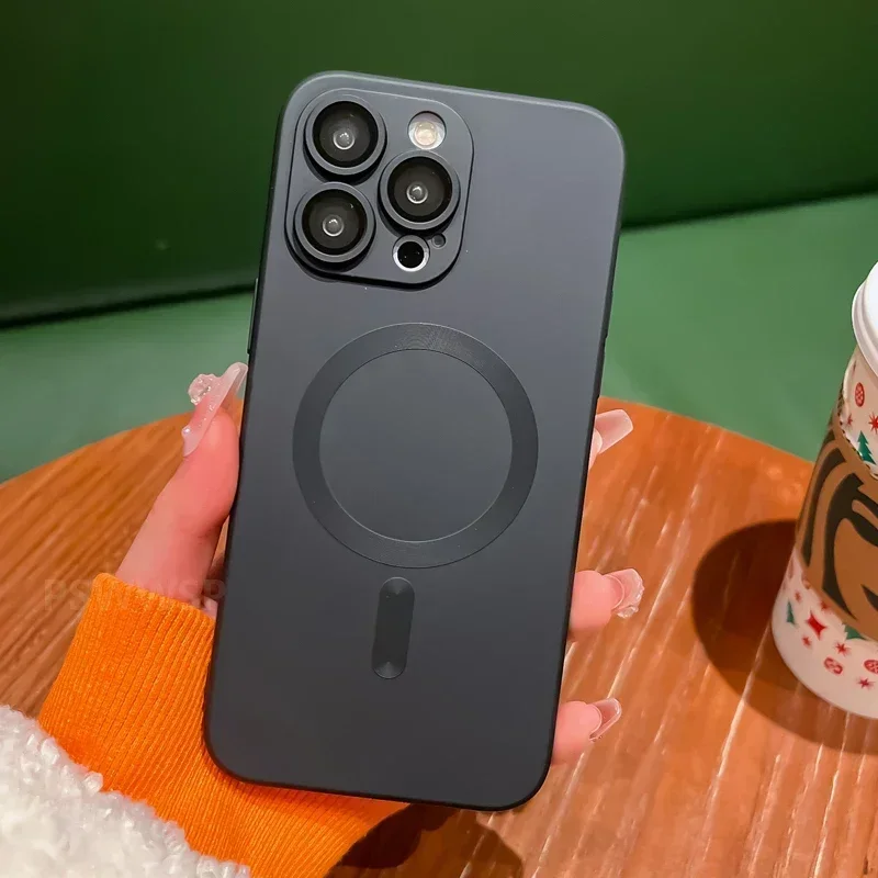 Luxury Magnetic Wireless Charging Matte Case with Camera Lens Protector ...