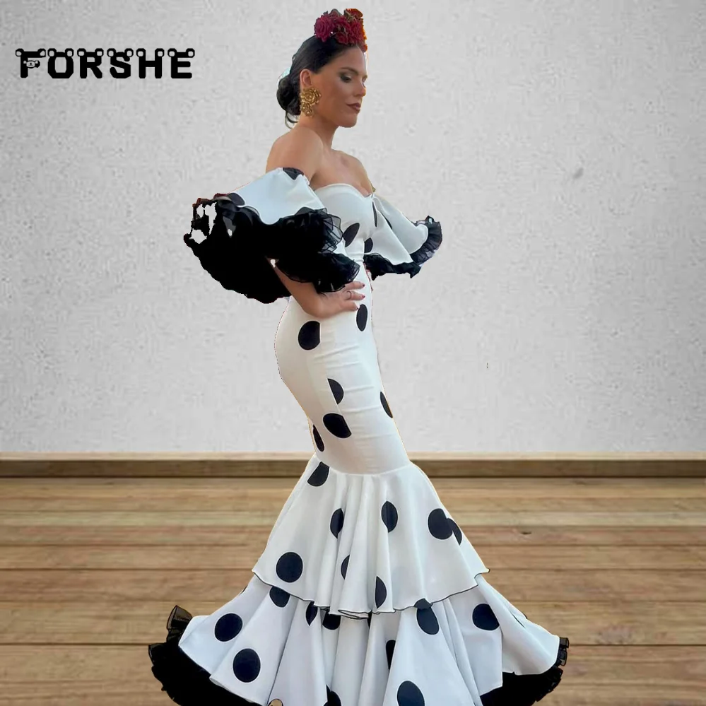 Flamenca-White-Evening-Dresses-Mermaid-Off-Shoulder-Polka-Dot-Skirt ...
