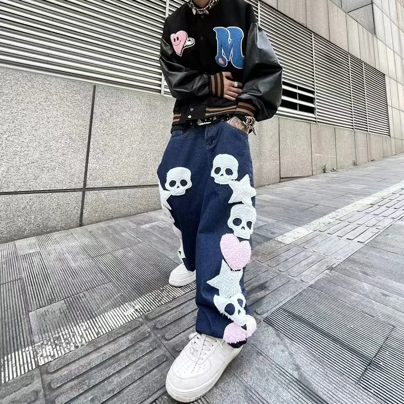 European-and-American-retro-street-hip-hop-embroidery-oversized-jeans ...