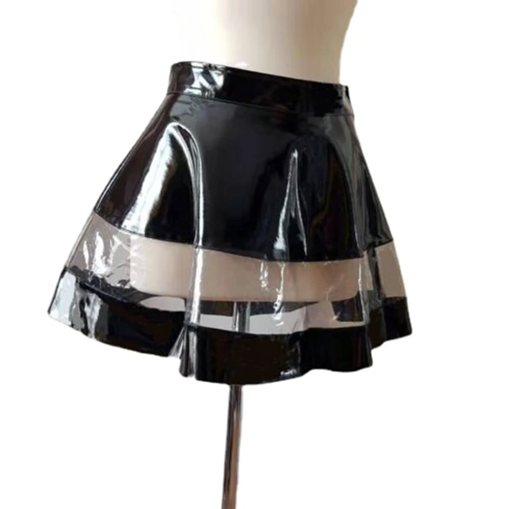 Sissy Sexy Faux Leather Patchwork Clear Plastic PVC High Waist Mini ...