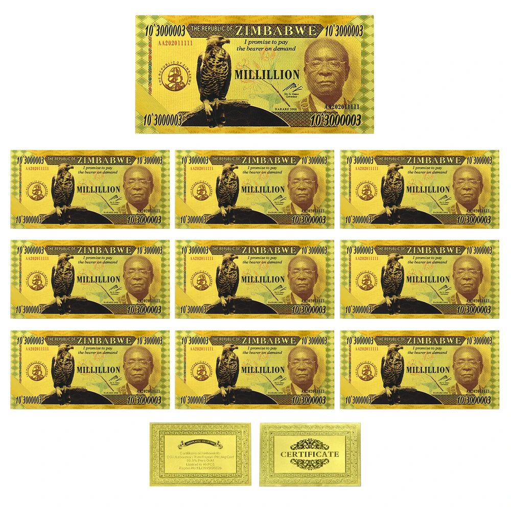 10pcs-lot-Zimbabwe-Millillion-Dollars-Gold-Foil-Banknotes-Zimbabwe ...