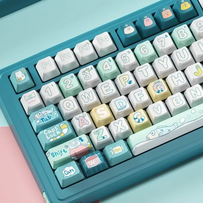 124-Keys-XDA-Profile-Cat-Blue-Cute-Keycaps-PBT-Dye-Sublimation-Key-Caps ...