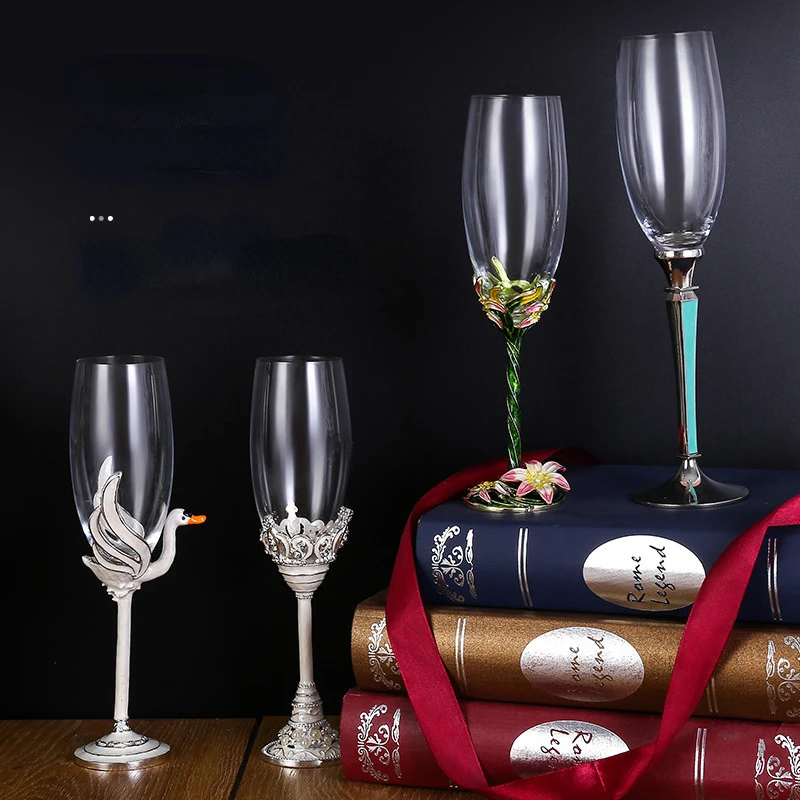 Creative Enamel Crystal Glass Champagne Glass Set Home Goblet Bubble ...