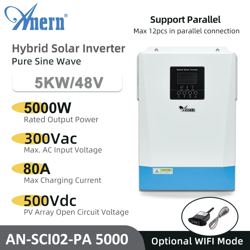 Anern 5KVA 5000W Hybrid Solar Inverter 48V Pure Sine Wave Off Grid ...