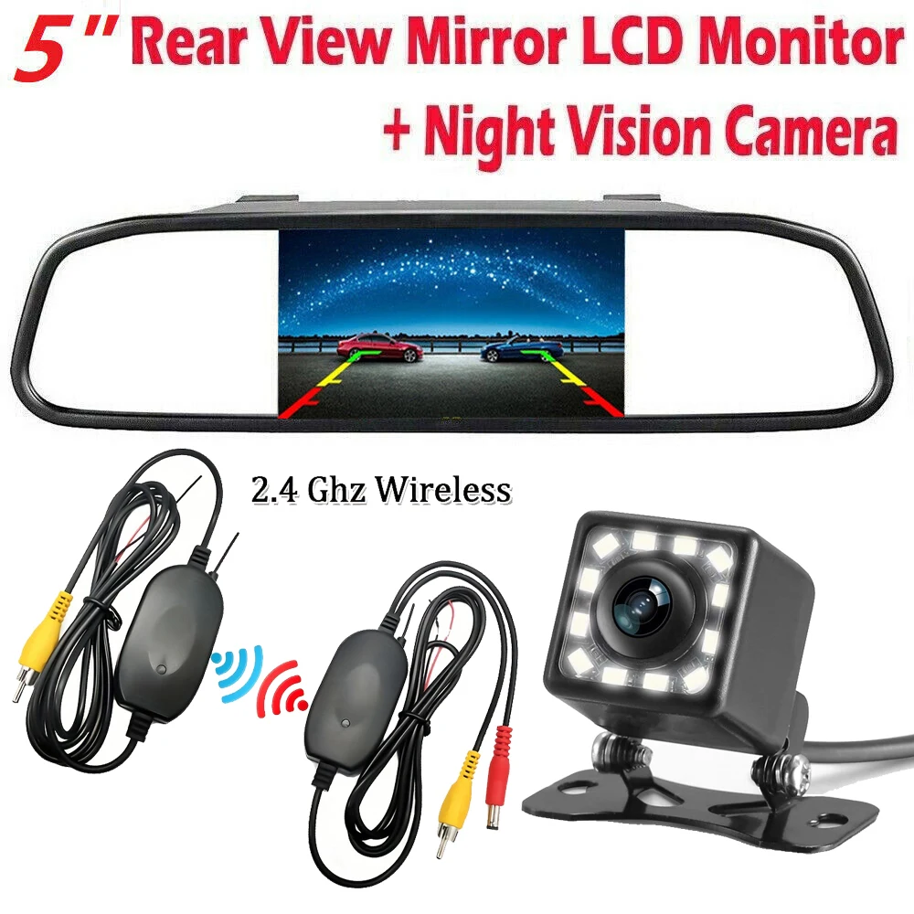 Wireless-5-inch-Rear-View-Mirror-Monitor-Car-Backup-Camera-Kit-Night ...
