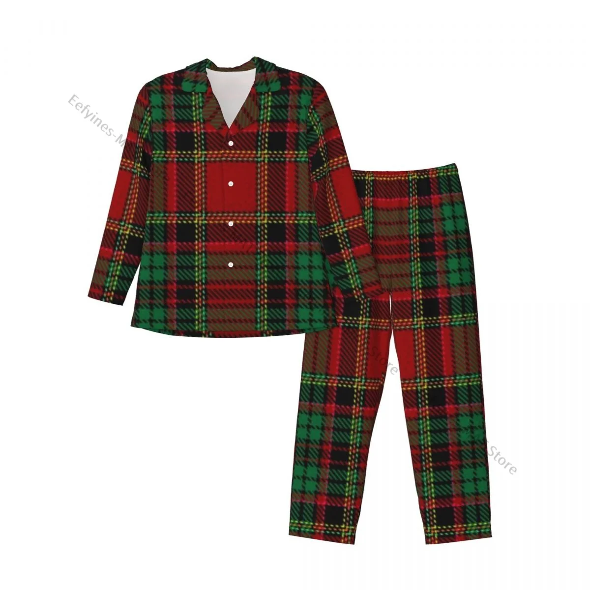 Men-Pajama-Sets-Tartan-Plaid-Scottish-Christmas-Pattern-Sleepwear-Long ...