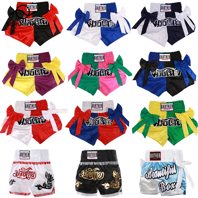 Muay-Thai-Shorts-With-Bow-Satin-Kickboxing-Fight-Shorts-Boxing-Cage ...