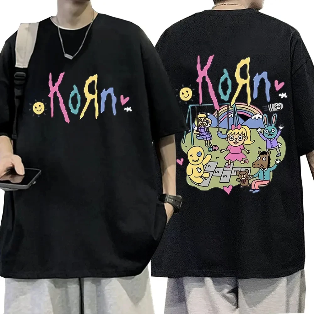 Summer-Short-Sleeve-Tshirts-Korn-Cartoon-Rock-Band-Music-Album-Print-T ...