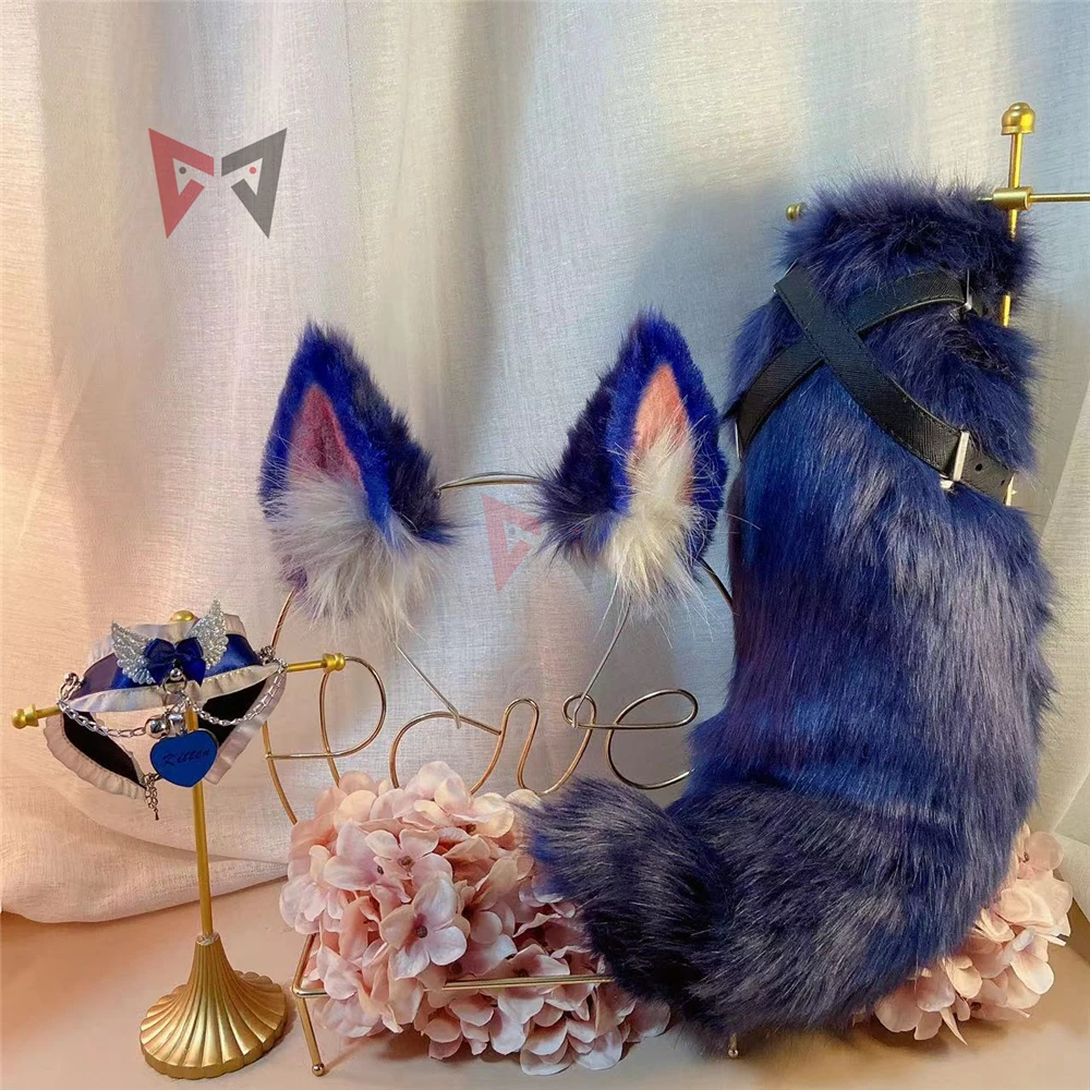 Diadema con orejas de zorro de nueve colas, collar de cola de aro ...