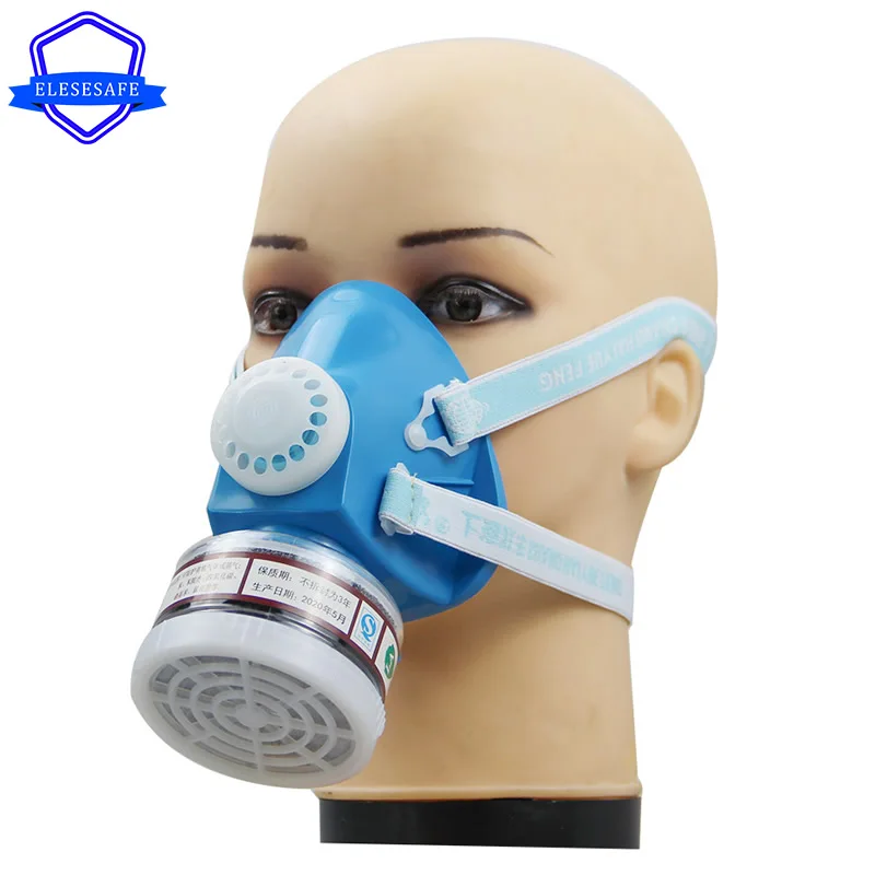 Natural-Rubber-Half-Face-Gas-Mask-Blue-Work-Safety-Respirator-P-A-1-For ...