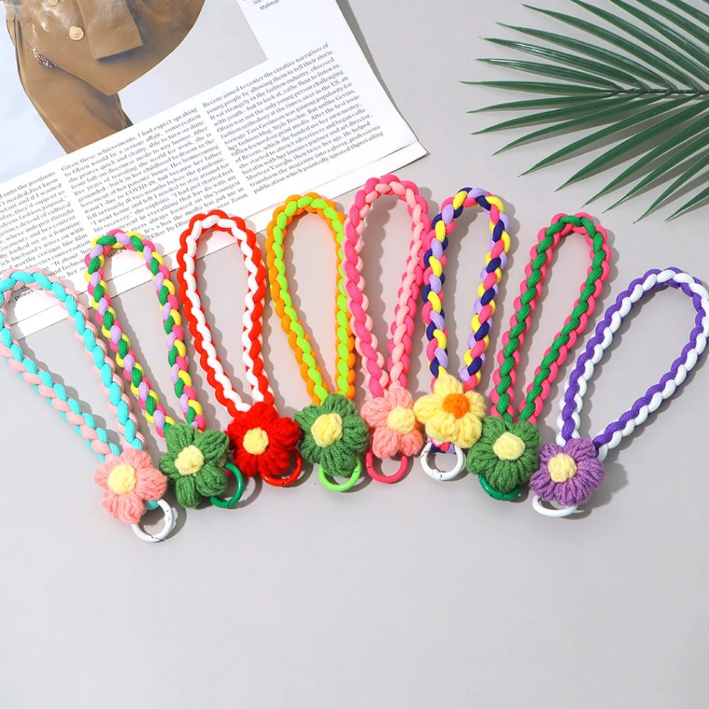 Trendy-Braided-Flower-Cellphone-Lanyard-Keychain-Anti-lost-Colorful ...