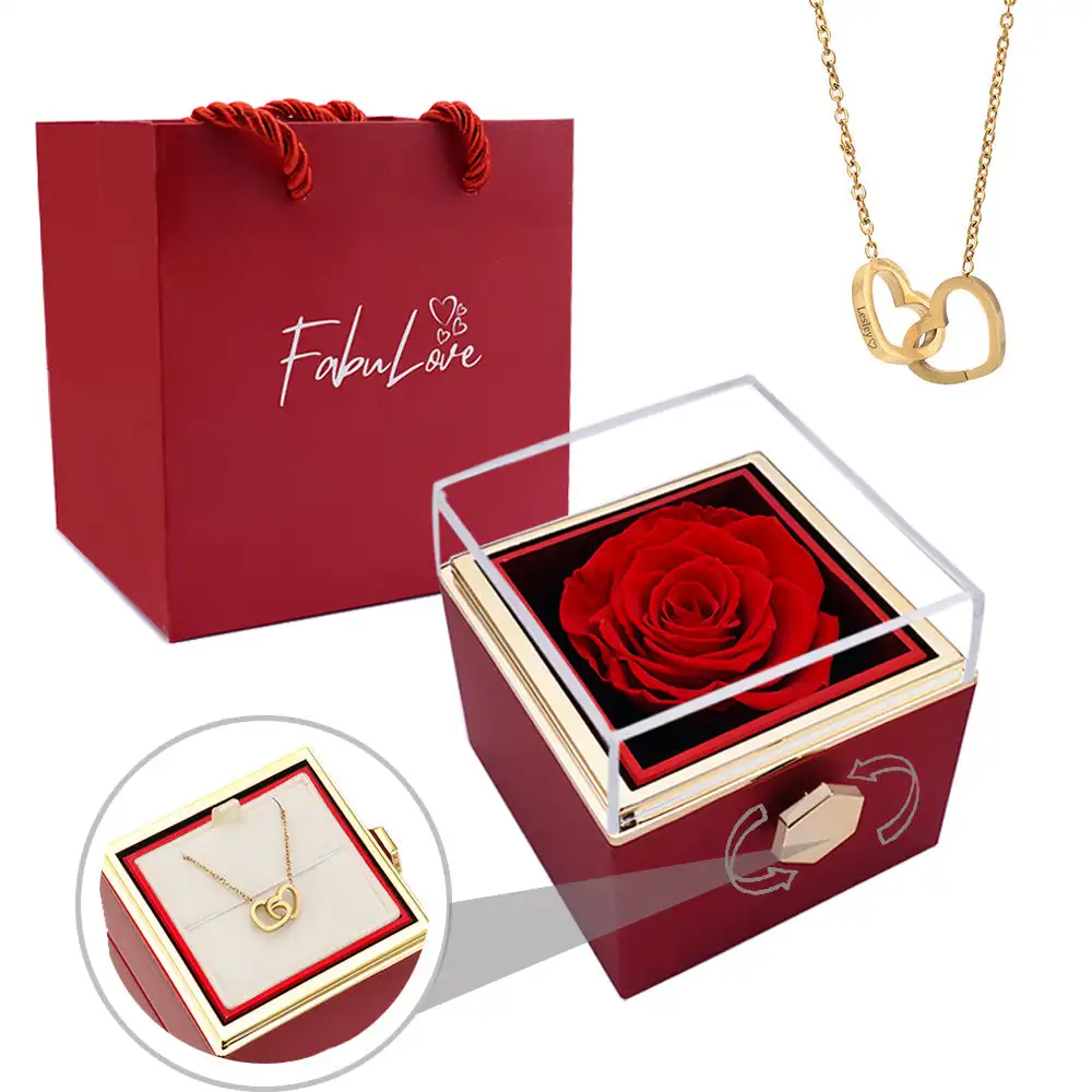 Eternal-Rose-Box-W-ENGRAVED-NECKLACE-REALROSE-Flower-Gift-Box-Heart ...