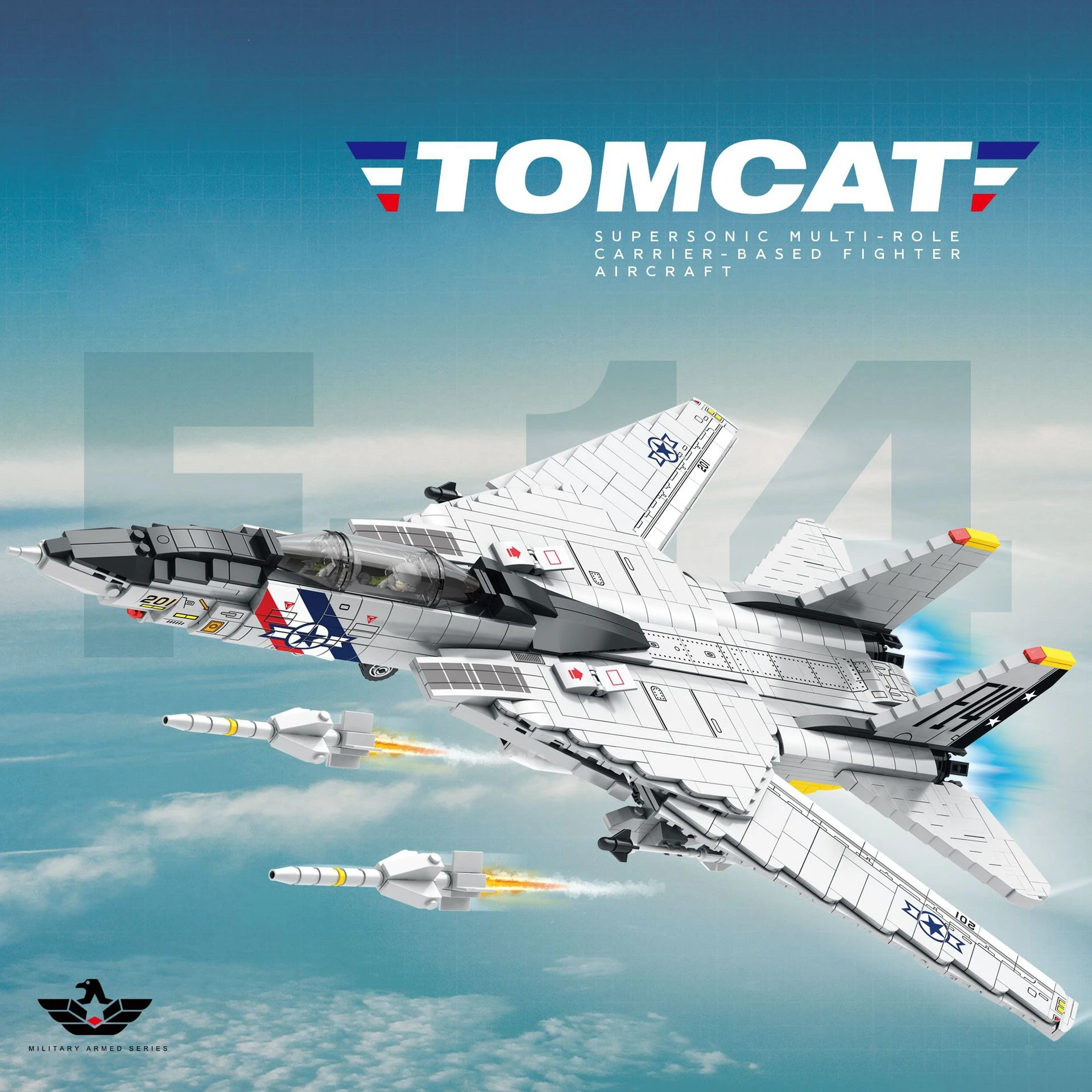 Military USA F-14 Airplane Tomcat Fighter Model Building Blocks DIY ...