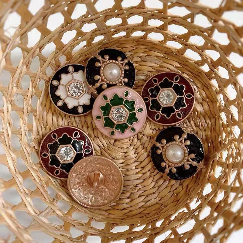 6PCS Vintage Pearl Metal Buttons Of Clothing High Quality Laser Diamond ...