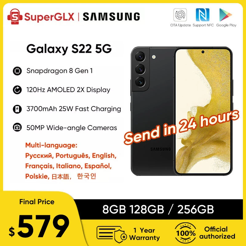 Original samsung galaxy s22 5g smartphone qualcomm sm8450 snapdragon 8 ...