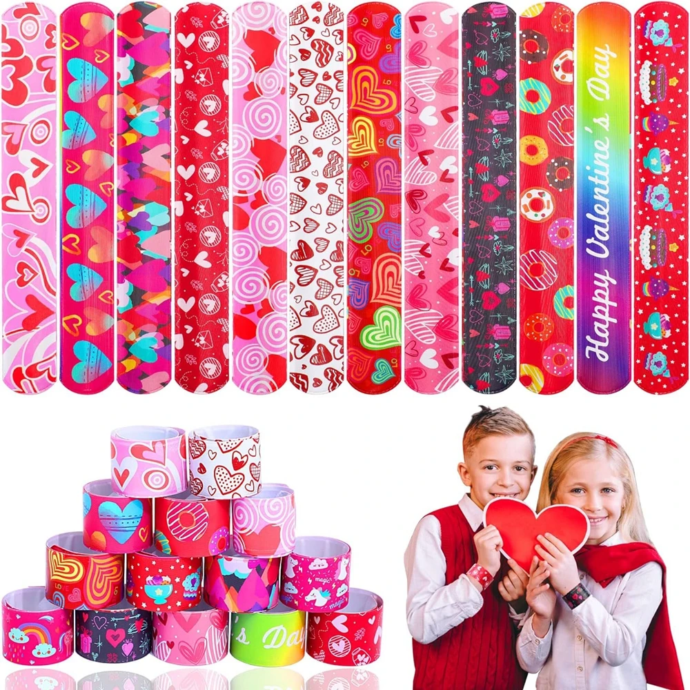 Valentine-s-Day-24PCS-Slap-Bracelets-with-Valentine-Romantic-Pink-Color ...
