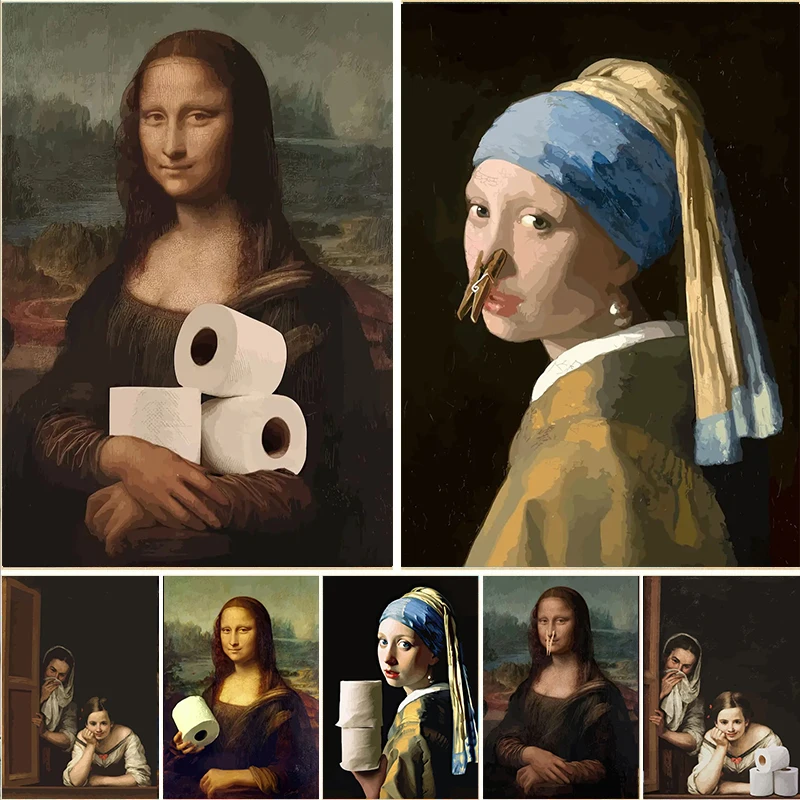 Peinture-sur-toile-de-Mona-Lisa-portant-des-perles-fille-avec-rouleau ...