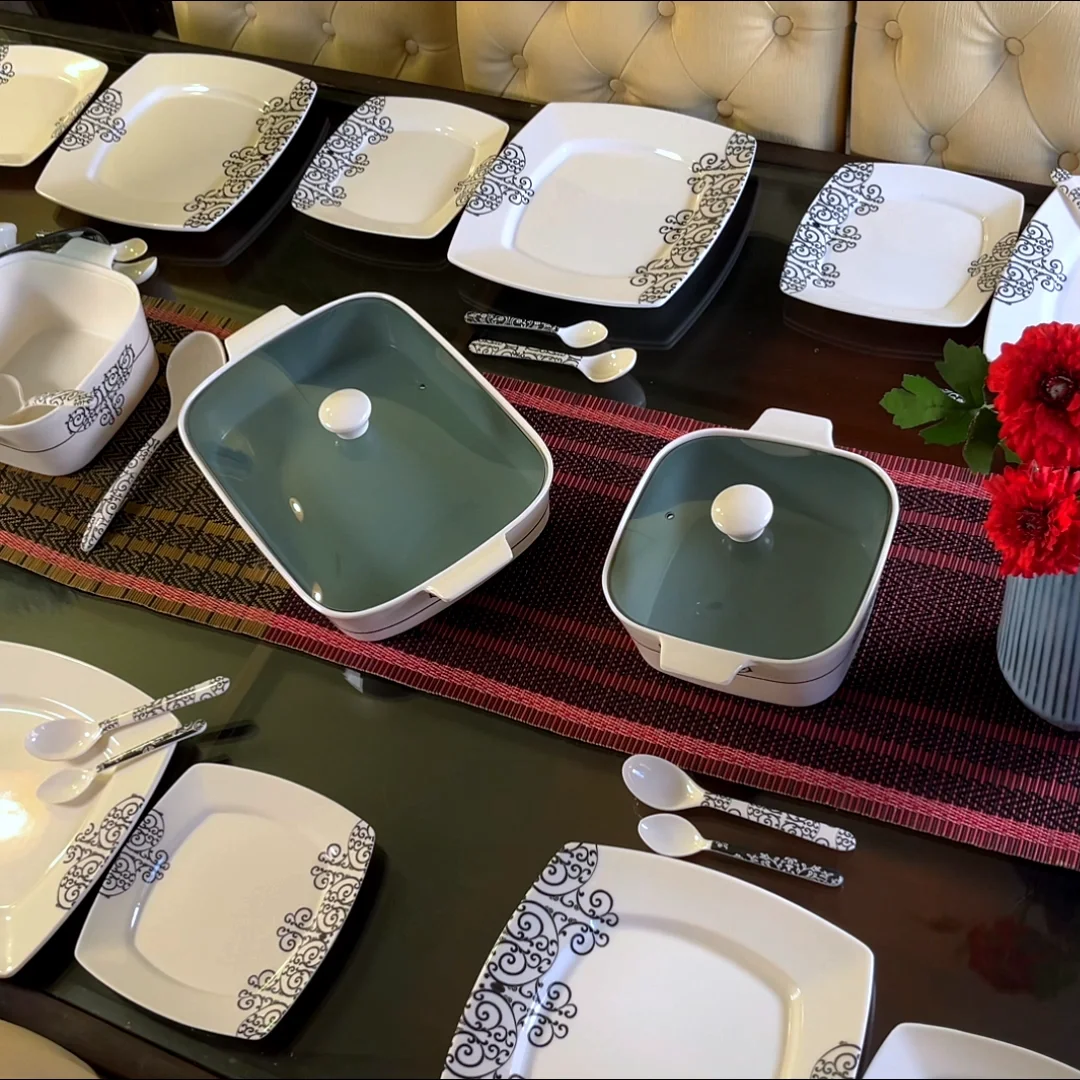 Melamine dinner set with glass lids 72pieces ARKON- Glow | Daraz.pk
