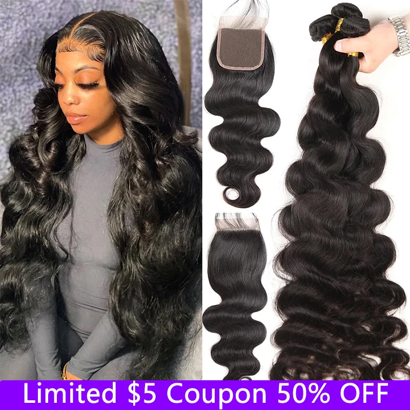 30 Inch Body Wave Bundles With Closure Remy Human Hair Bundles With ...