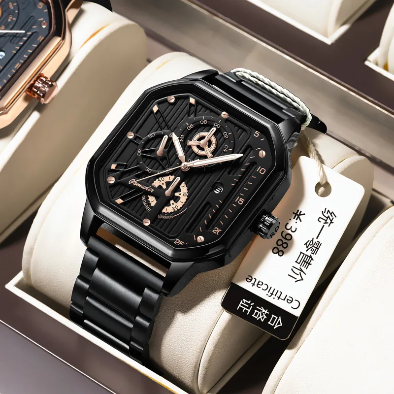 Reloj-cuadrado-de-acero-inoxidable-para-hombre-cron-grafo-de-cuarzo ...