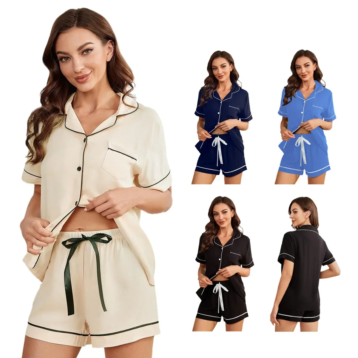 2024-Womens-Silk-Satin-Pajamas-Set-Two-piece-Pj-Sets-Sleepwear ...