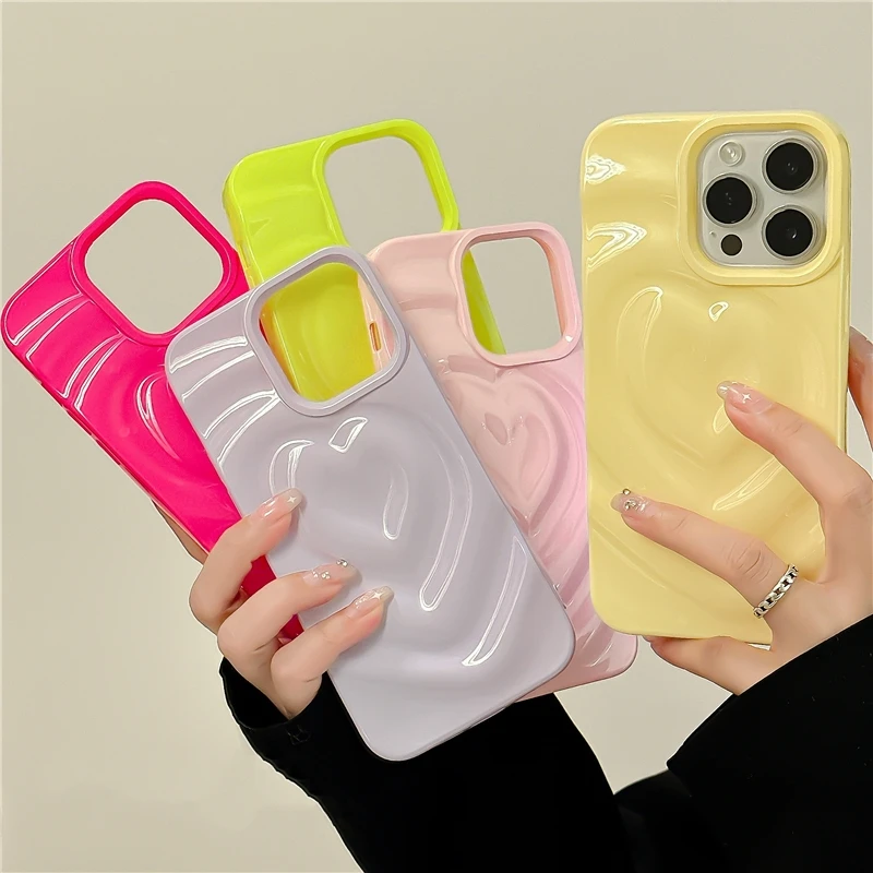 Korea-Candy-Color-3D-Heart-Water-Ripple-Phone-Case-for-iPhone-14-13-12 ...